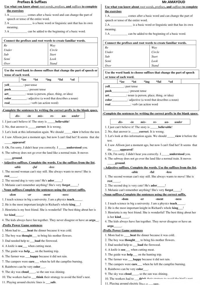 prefixes and suffixes activity